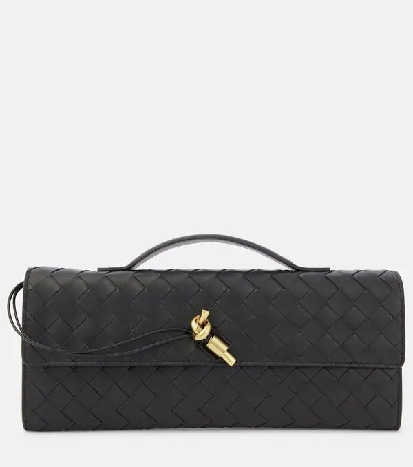 Bottega Veneta Andiamo Intrecciato Leather Clutch - Black