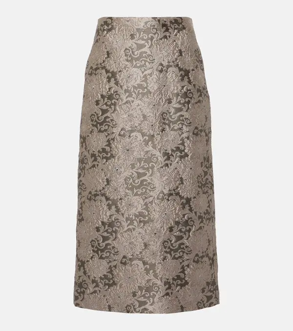Max Mara Diletta Jacquard Midi Skirt - Grey