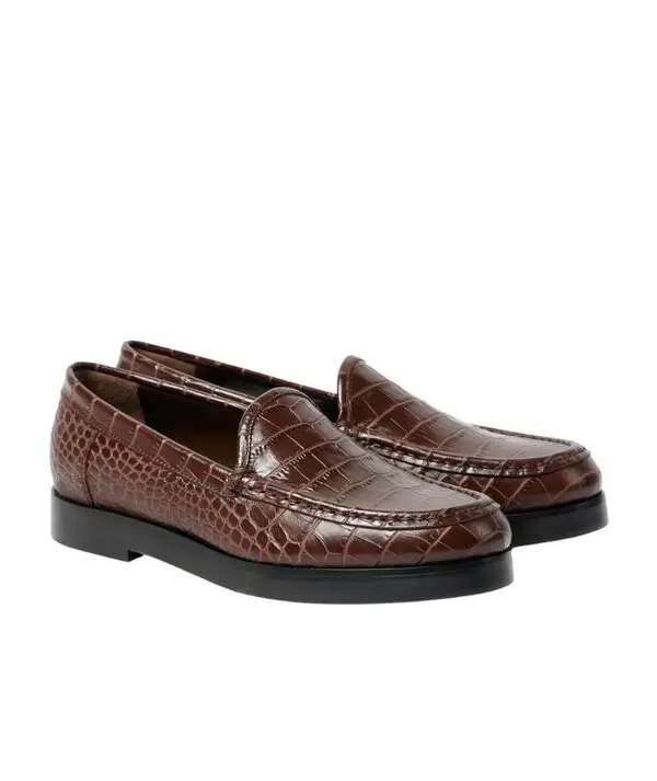 Manolo Blahnik Dinelio Croc-effect Leather Loafers - Brown