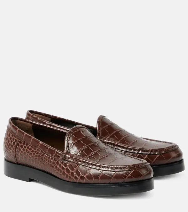 Manolo Blahnik Dinelio Croc-effect Leather Loafers - Brown