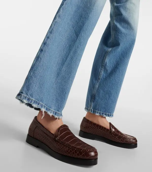 Manolo Blahnik Dinelio Croc-effect Leather Loafers - Brown