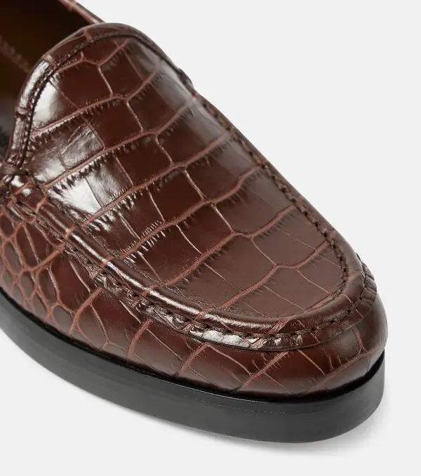 Manolo Blahnik Dinelio Croc-effect Leather Loafers - Brown