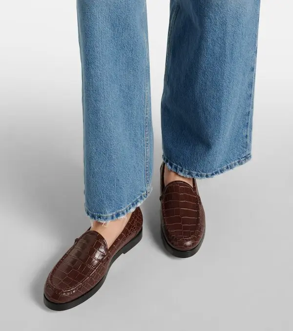 Manolo Blahnik Dinelio Croc-effect Leather Loafers - Brown