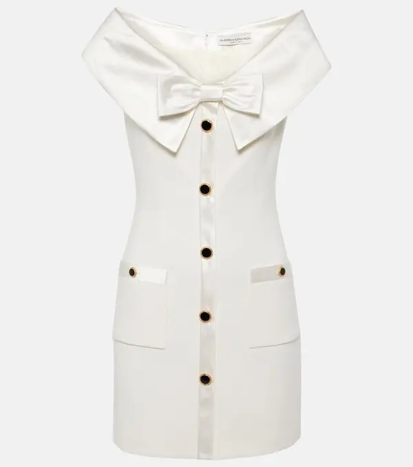 Alessandra Rich Bow-detail Satin-trimmed Cady Mini Dress - White