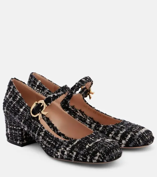 GIANVITO ROSSI Mary Ribbon 45 Bouclé Mary Jane Pumps - Black