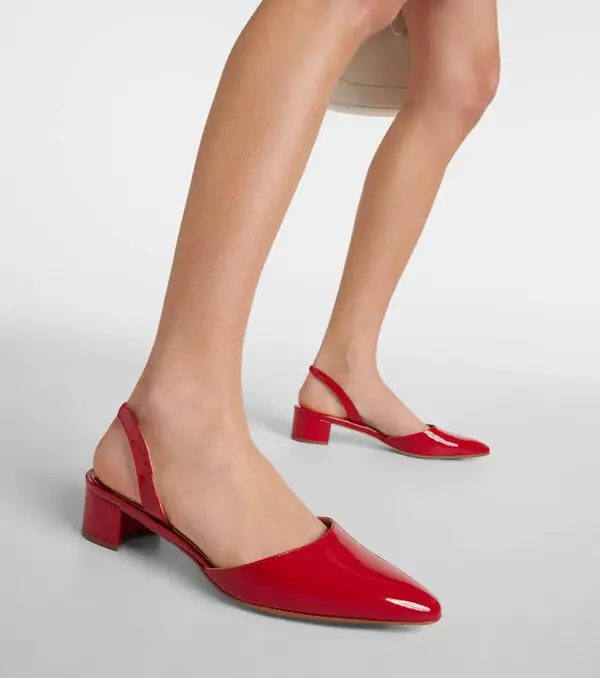 Manolo Blahnik Aspro 30 Patent Leather Slingback Pumps - Red
