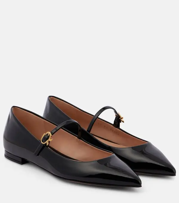 GIANVITO ROSSI Ribbon Jane Patent Leather Mary Jane Flats - Black