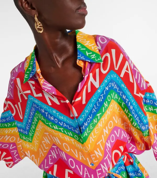 Valentino Garavani Logo Silk Shirt Dress
