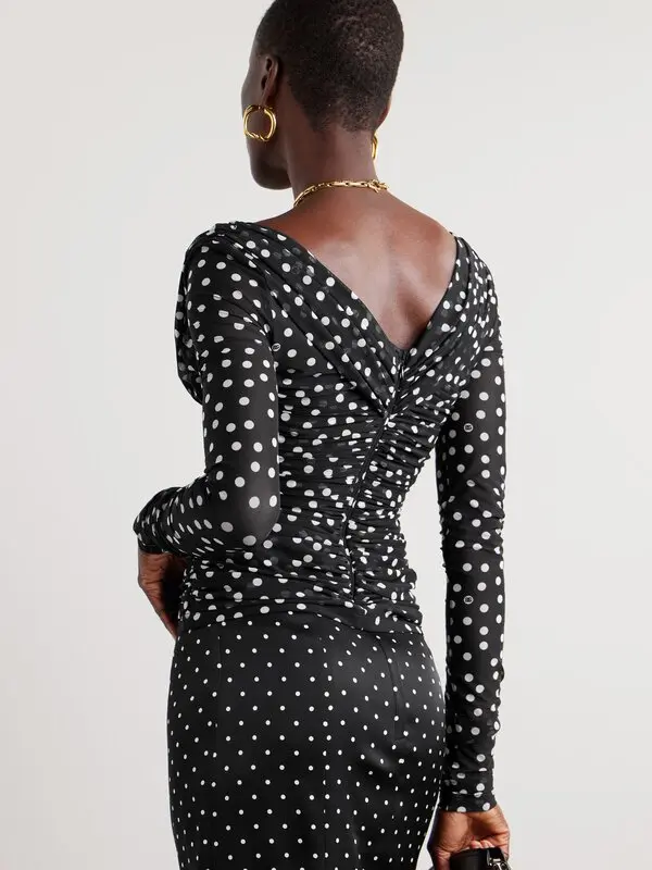 Dolce & Gabbana Ruched Wrap-effect Polka-dot Tulle Blouse - Black