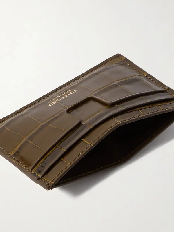 Tom Ford Croc-Effect Leather Cardholder In Brown - 40% Off
