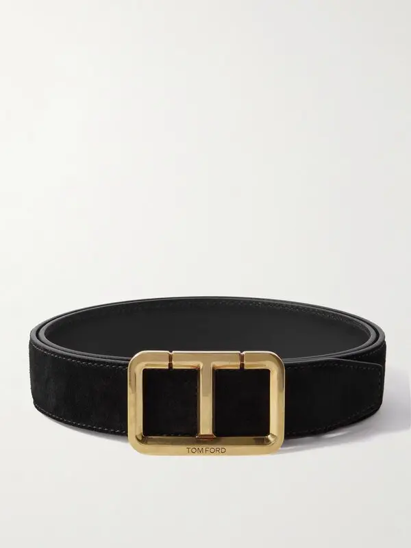TOM FORD 3cm Suede Belt - Black