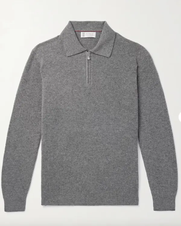 Brunello Cucinelli Ribbed Cashmere Half-zip Sweater