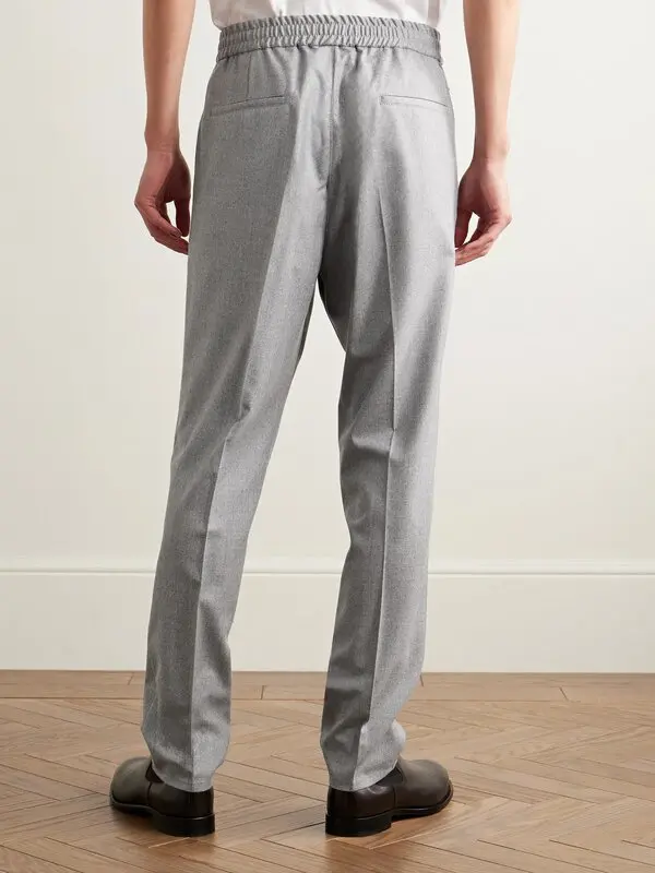 Brunello Cucinelli Tapered Pleated Virgin Wool-flannel Drawstring Trousers - Gray