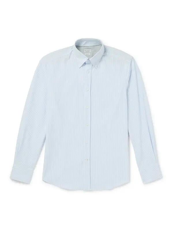 Brunello Cucinelli Button-down Collar Striped Cotton Oxford Shirt