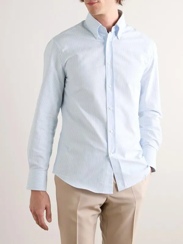 Brunello Cucinelli Button-down Collar Striped Cotton Oxford Shirt