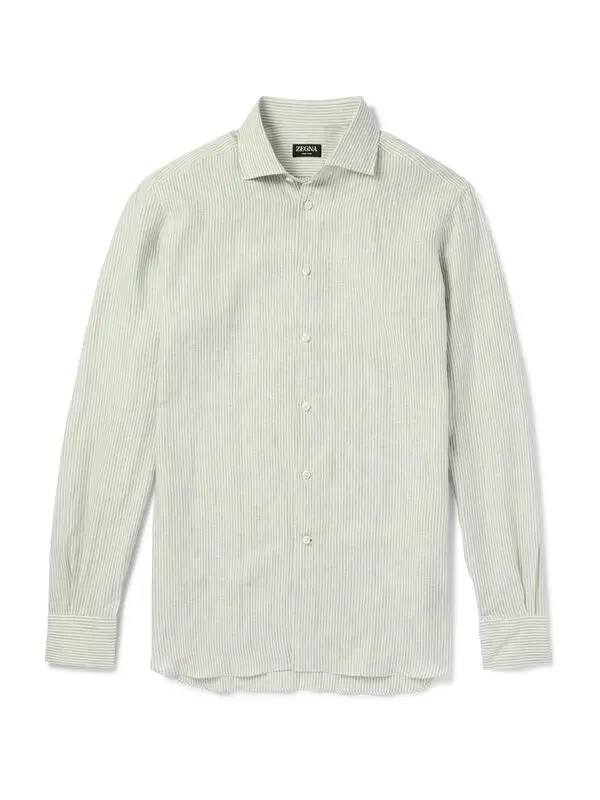 Zegna Striped Oasi Linen Shirt - Green