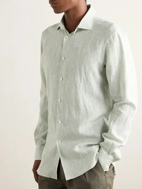 Zegna Striped Oasi Linen Shirt - Green