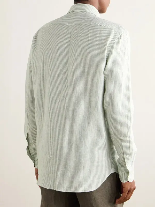 Zegna Striped Oasi Linen Shirt - Green