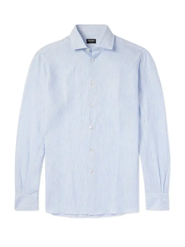 Zegna Striped Oasi Linen Shirt - Blue
