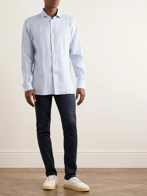 Zegna Striped Oasi Linen Shirt - Blue