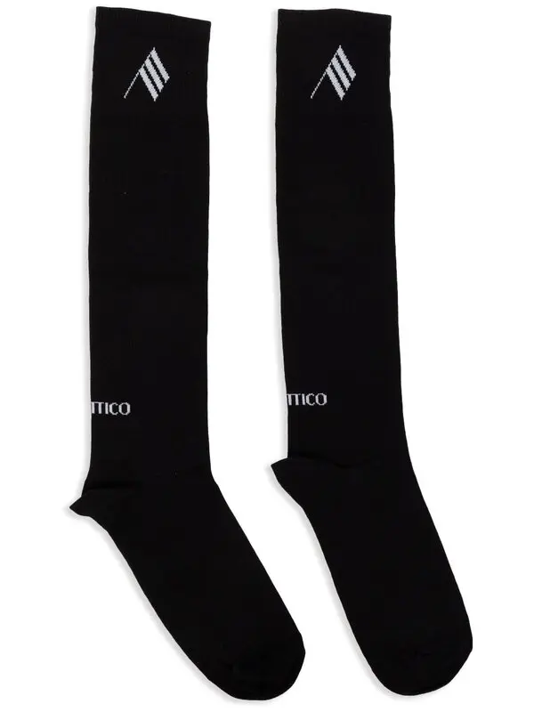 Attico Intarsia-knit Logo Knee-high Socks - Black