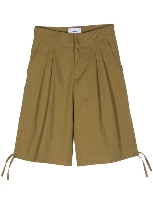 BONSAI Pleated Long Shorts - Green