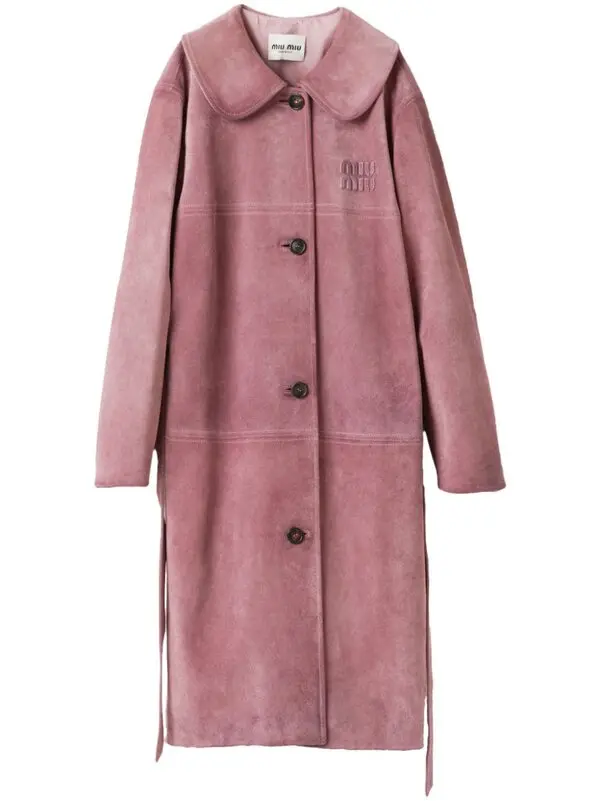 Miu Miu Logo-embossed Leather Coat - Pink