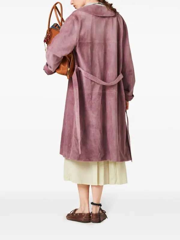 Miu Miu Logo-embossed Leather Coat - Pink