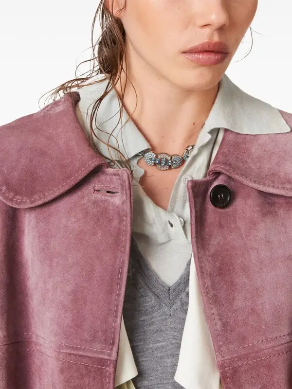 Miu Miu Logo-embossed Leather Coat - Pink