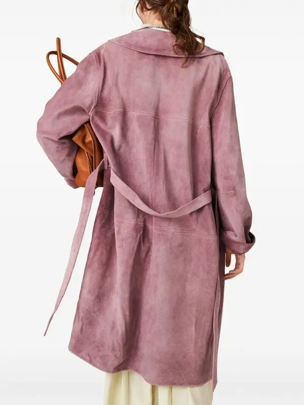 Miu Miu Logo-embossed Leather Coat - Pink