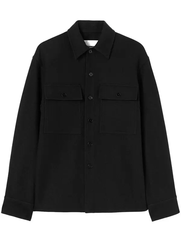 JIL SANDER Long-sleeve Wool Flannel Overshirt - Black