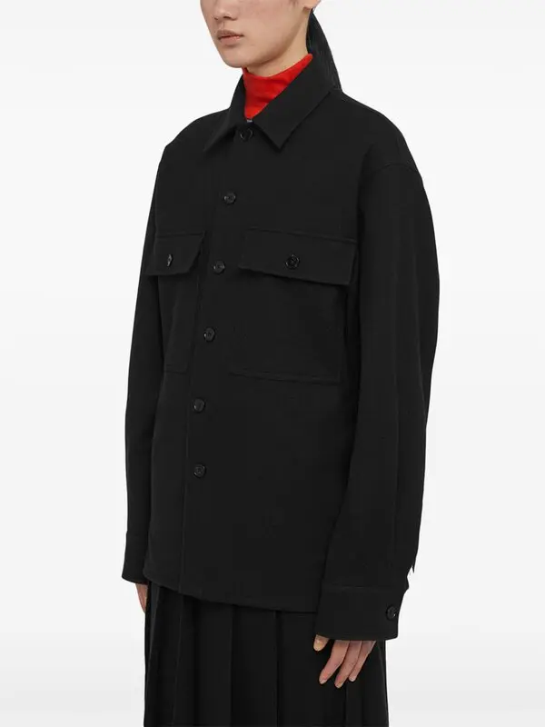 JIL SANDER Long-sleeve Wool Flannel Overshirt - Black