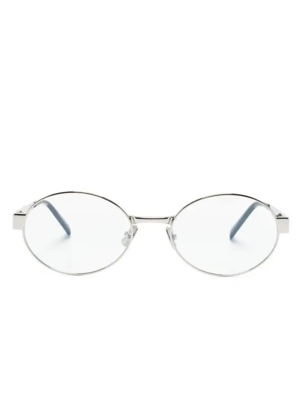 Saint Laurent Logo-engraved Oval-frame Glasses - Silver