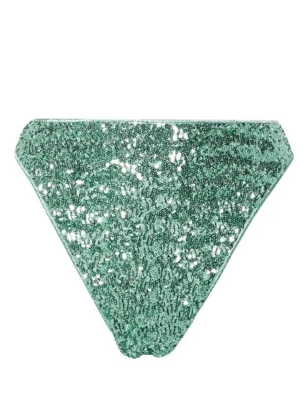 Oseree Sequin-embellished Bikini Bottom - Green