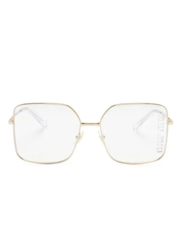 Miu Miu Logo-engraved Square-frame Glasses - Gold