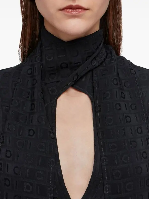 FERRAGAMO Gancini Jacquard Silk Blouse