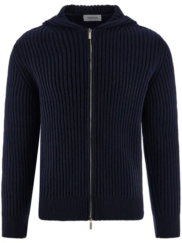 FERRAGAMO Hooded Virgin Wool Cardigan