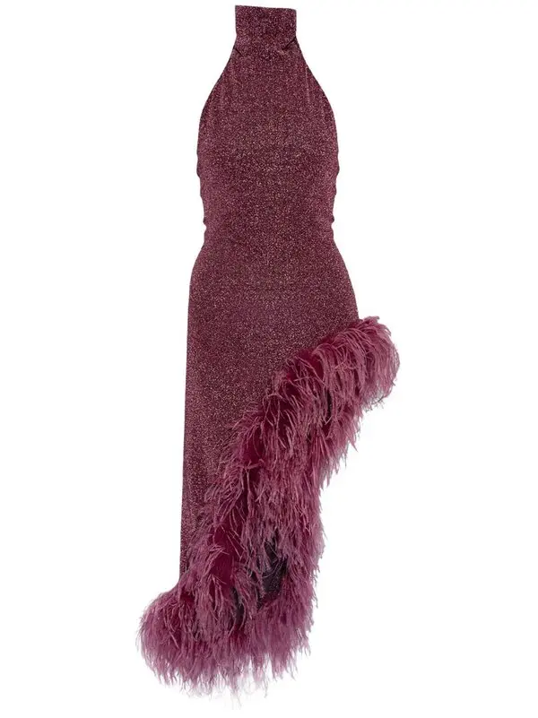 Oseree Feather-Trim Asymmetric Dress - Purple | Editorialist