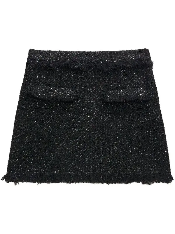 MSGM Frayed-trim Bouclé Miniskirt - Black