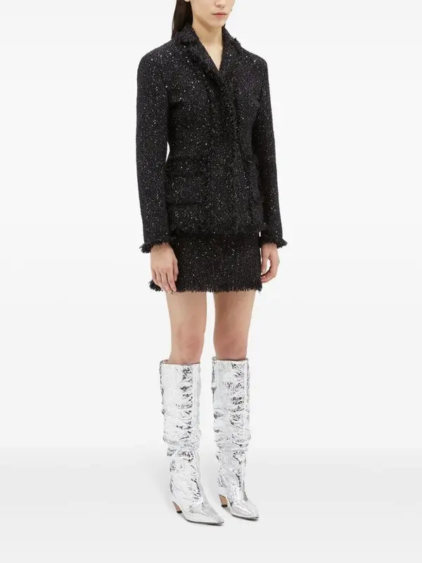 MSGM Frayed-trim Bouclé Miniskirt - Black