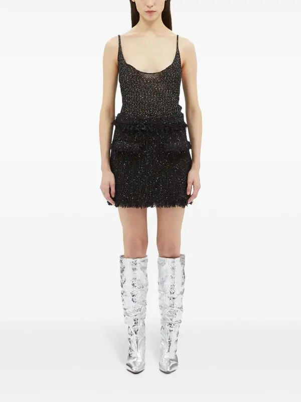 MSGM Frayed-trim Bouclé Miniskirt - Black