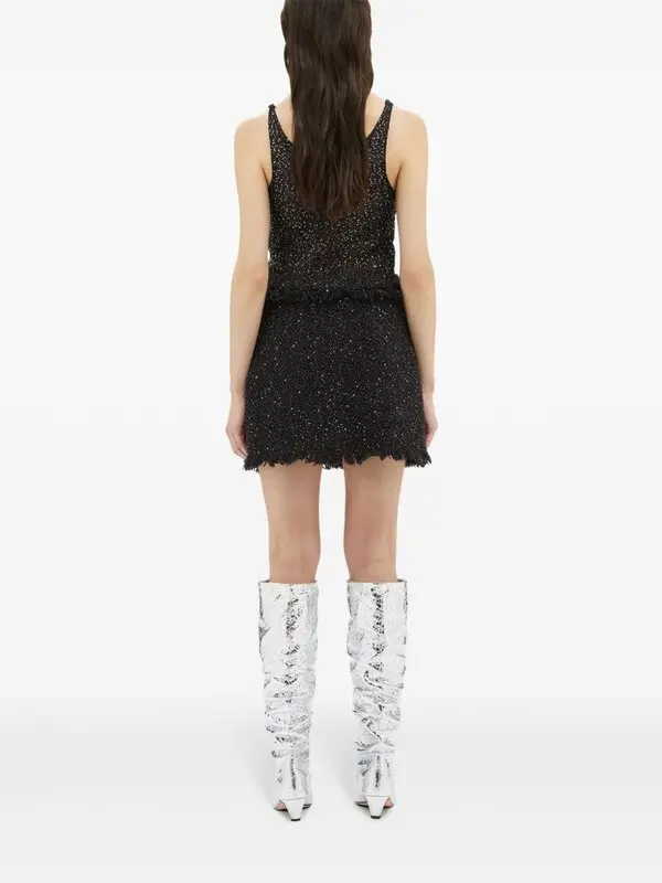 MSGM Frayed-trim Bouclé Miniskirt - Black