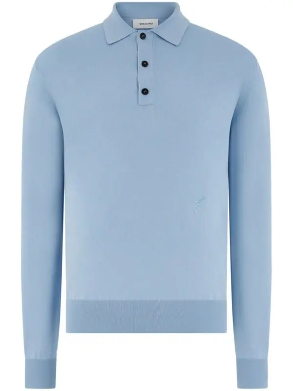 FERRAGAMO Logo-embroidered Polo Shirt - Blue