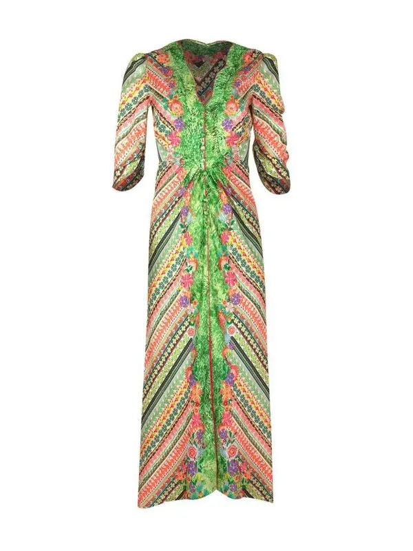 Saloni Mitsu B Mix-print Midi Dress