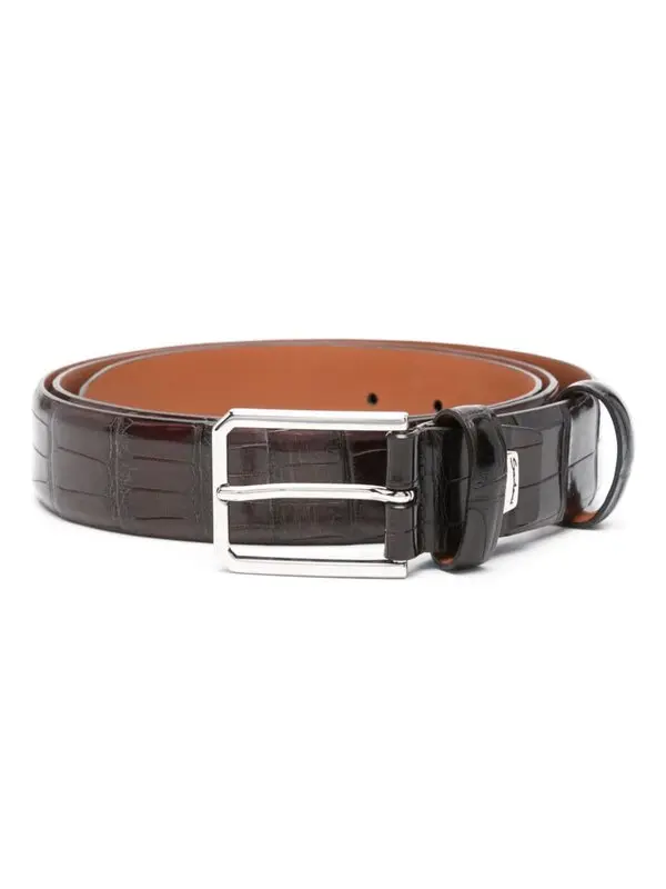 Santoni Embossed Leather Belt - Black