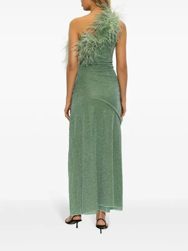 Oseree Feather-trimmed Gown - Green