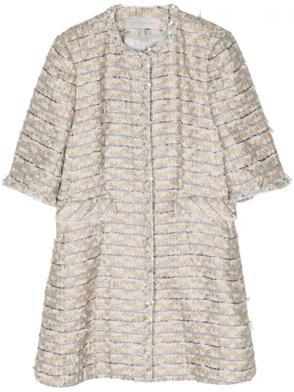 Shiatzy Chen Beaded-trim Tweed Coat