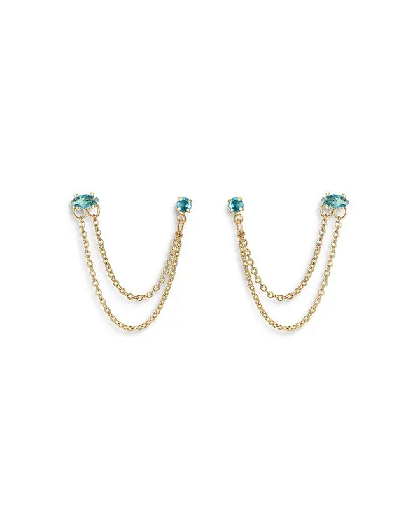 Ettika Crystal & Looped Chain Drop Earrings - Blue/gold