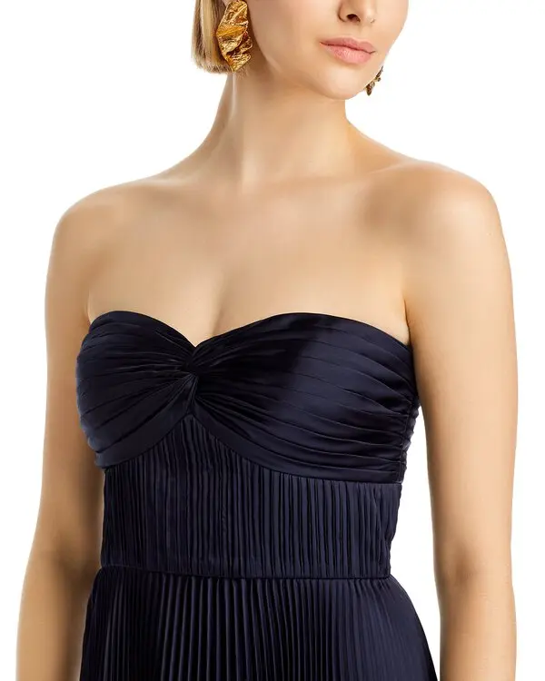 AMUR Ruched Bustier Pleated Dress - Navy