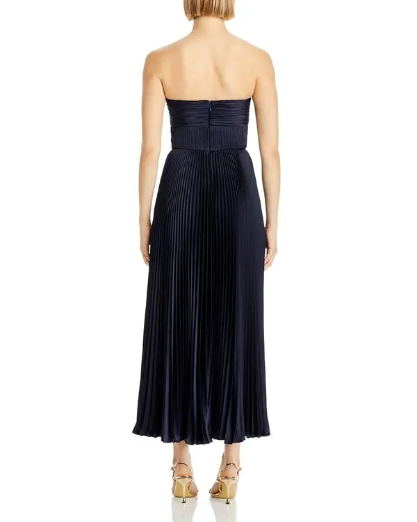 AMUR Ruched Bustier Pleated Dress - Navy
